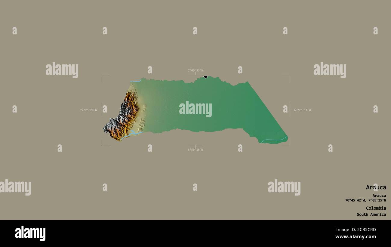 Area of Arauca, intendancy of Colombia, isolated on a solid background ...