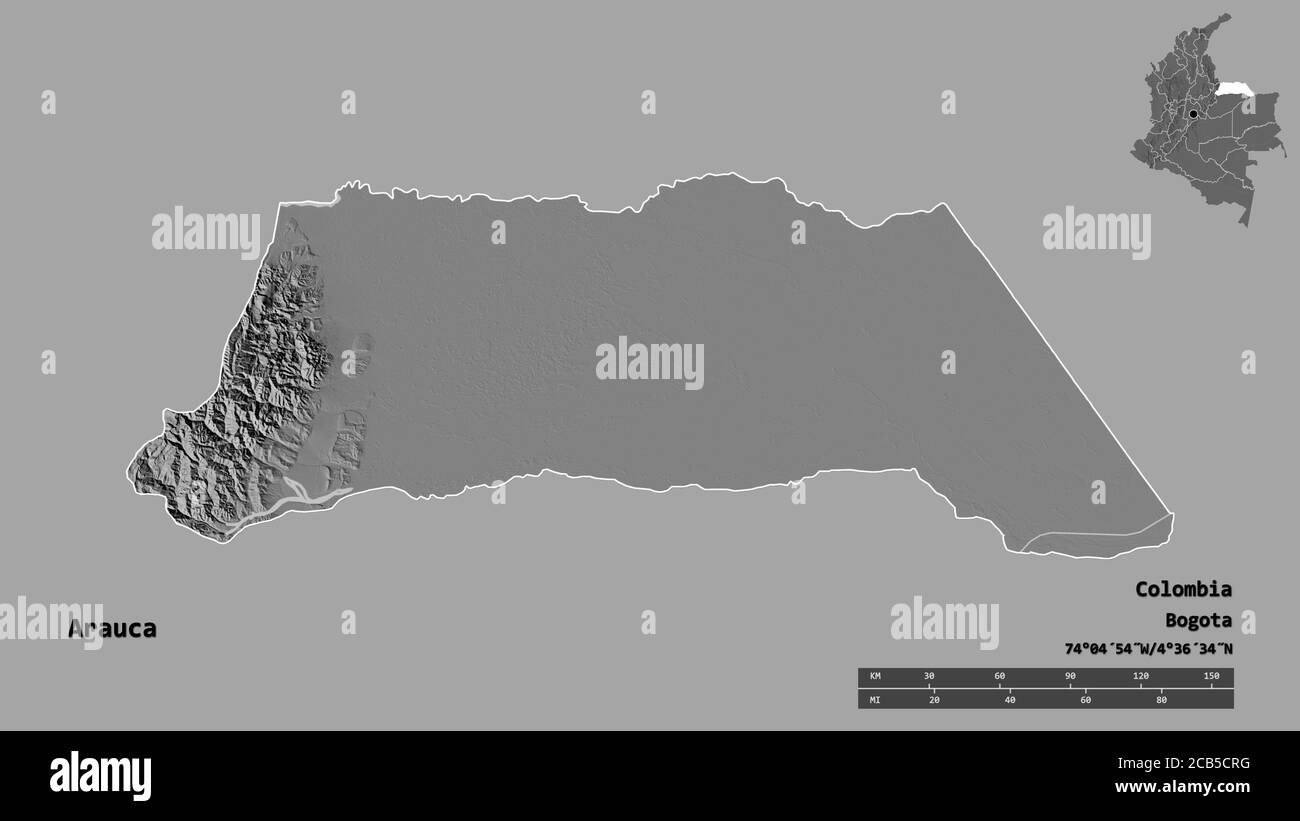 Shape of Arauca, intendancy of Colombia, with its capital isolated on ...