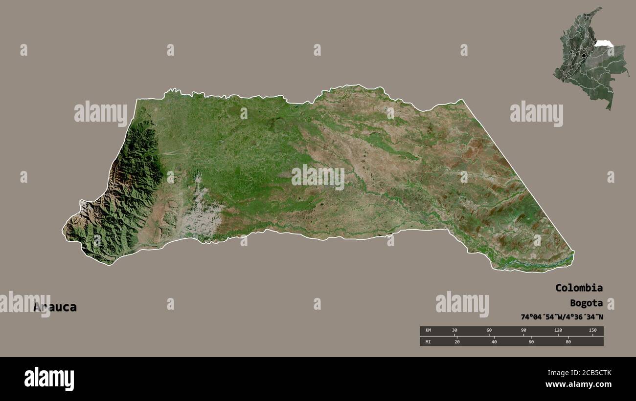 Shape of Arauca, intendancy of Colombia, with its capital isolated on ...
