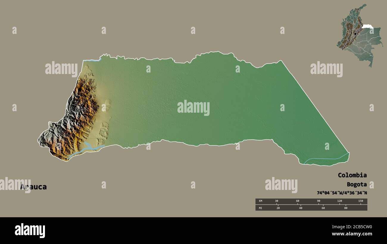 Shape of Arauca, intendancy of Colombia, with its capital isolated on ...