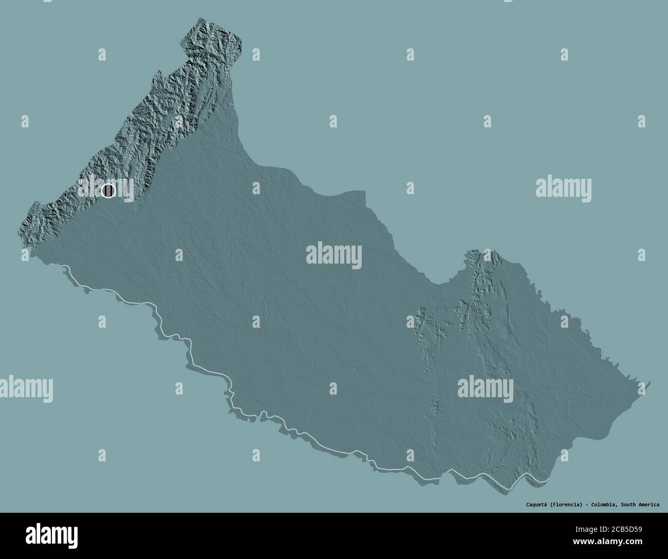 Shape of Caquetá, intendancy of Colombia, with its capital isolated on ...