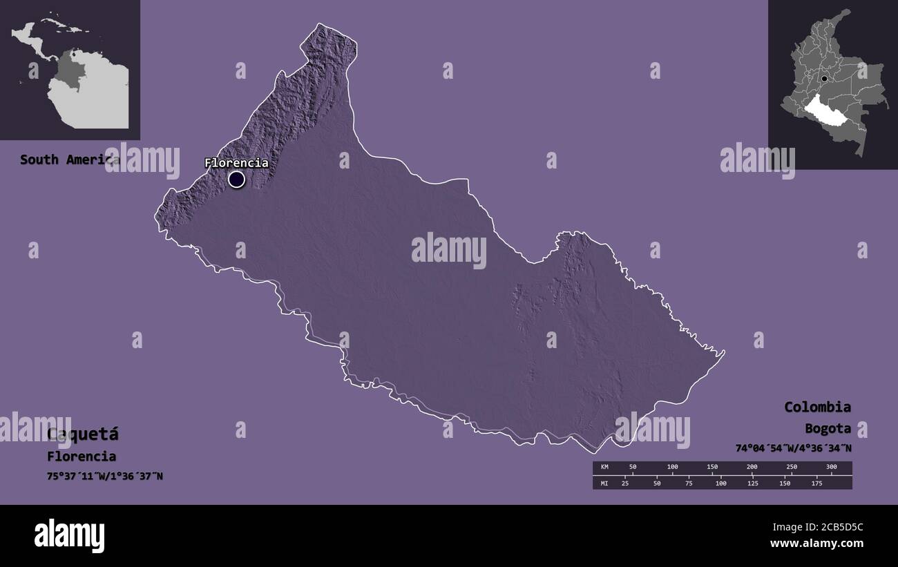 Shape of Caquetá, intendancy of Colombia, and its capital. Distance ...