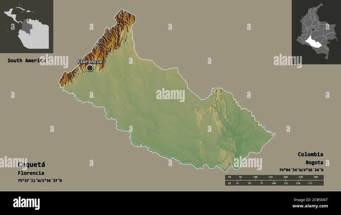 Shape of Caquetá, intendancy of Colombia, and its capital. Distance ...