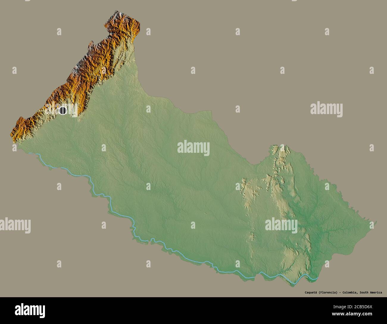 Shape of Caquetá, intendancy of Colombia, with its capital isolated on ...