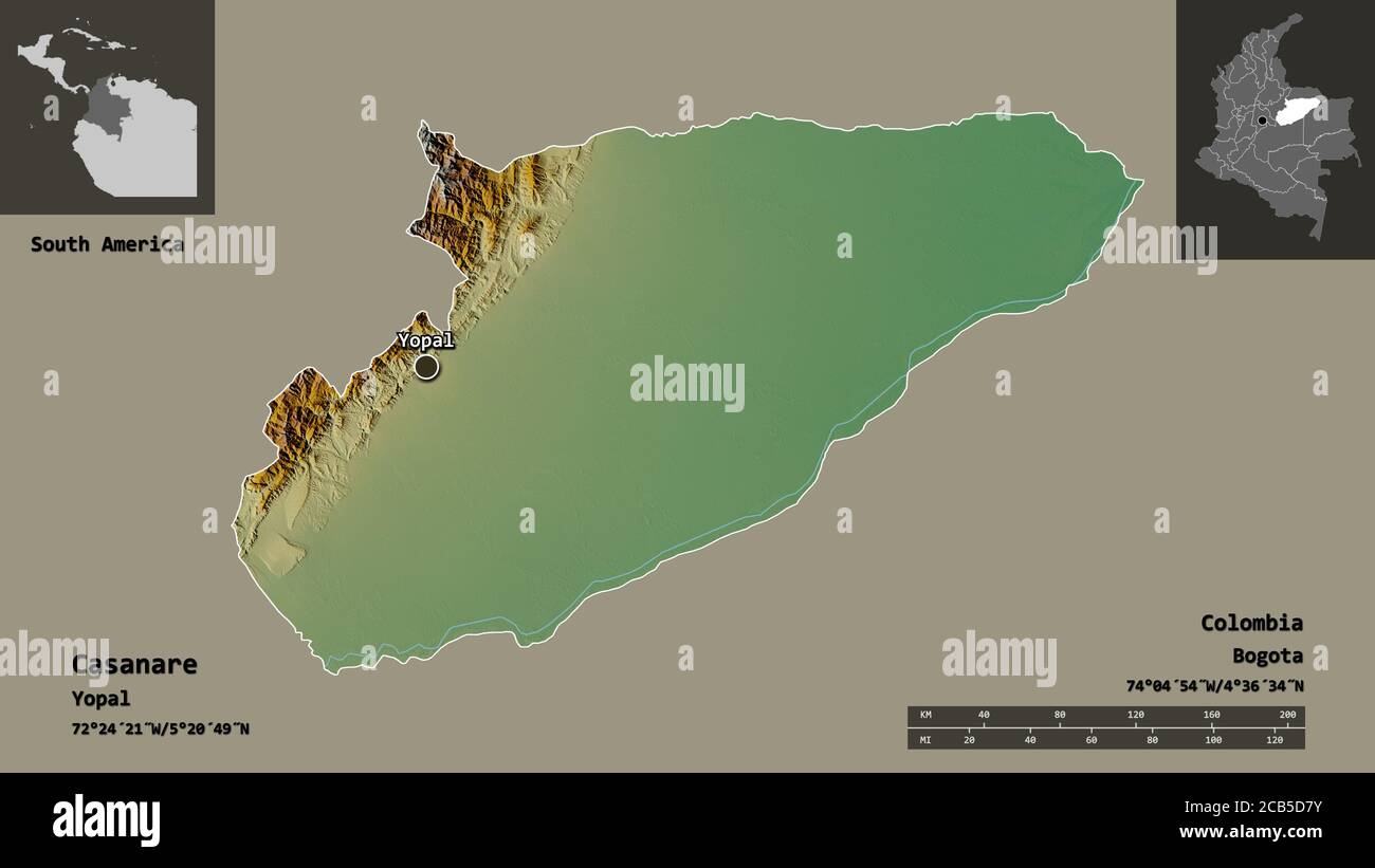 Shape of Casanare, intendancy of Colombia, and its capital. Distance ...