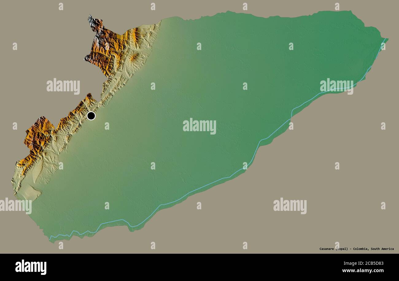 Shape of Casanare, intendancy of Colombia, with its capital isolated on ...
