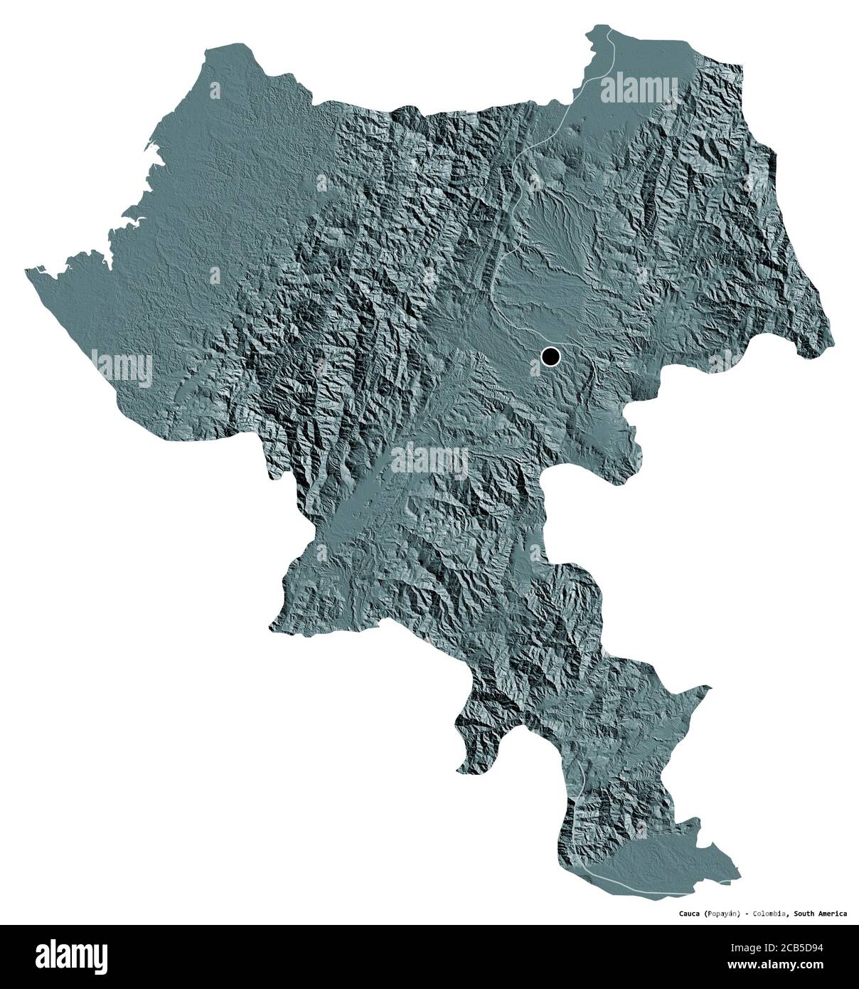 Shape of Cauca, department of Colombia, with its capital isolated on ...