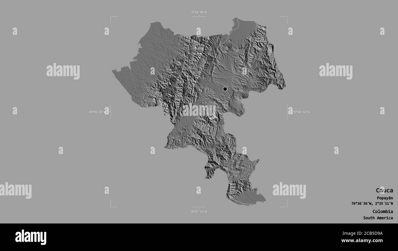 Area of Cauca, department of Colombia, isolated on a solid background ...