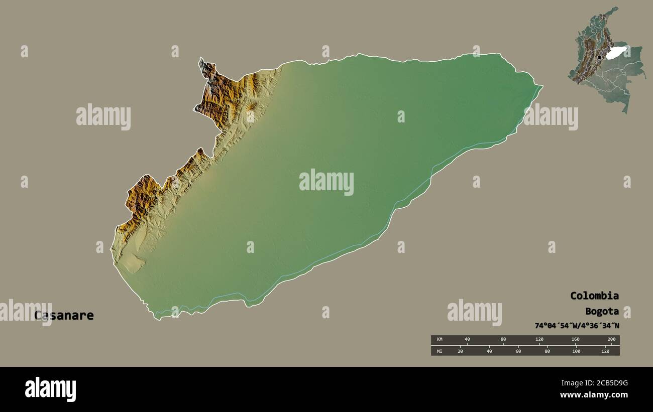 Shape of Casanare, intendancy of Colombia, with its capital isolated on ...