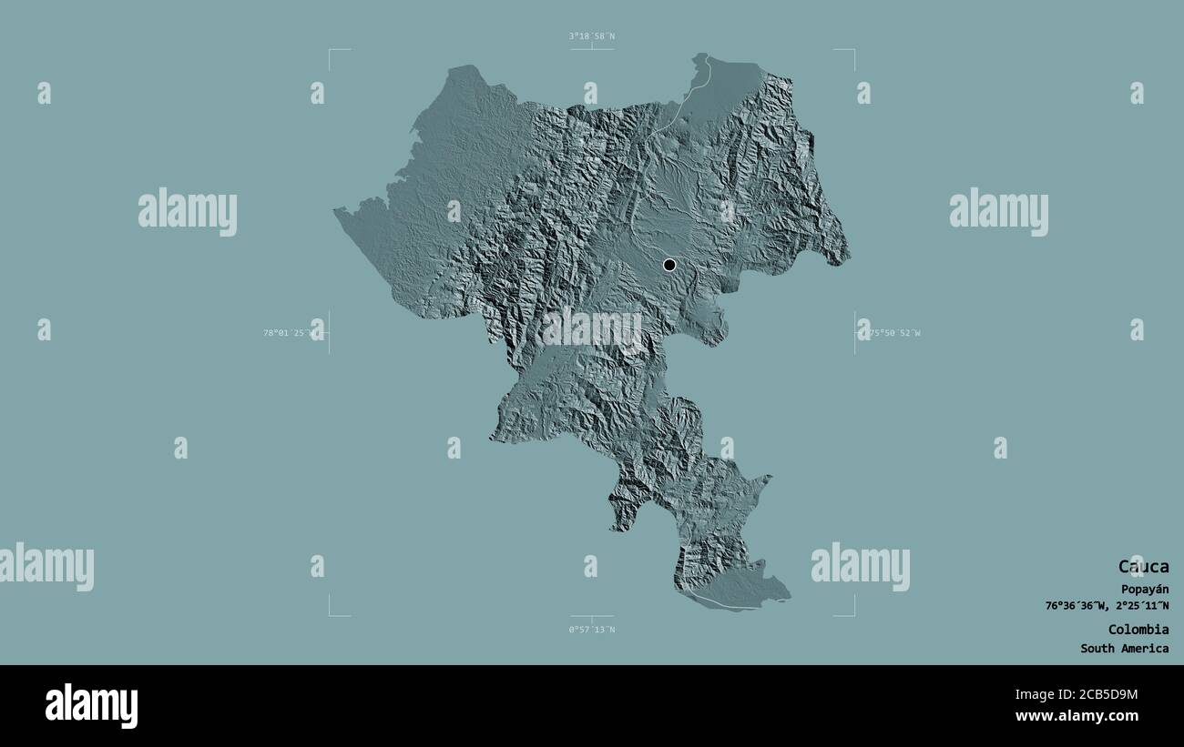 Area of Cauca, department of Colombia, isolated on a solid background ...
