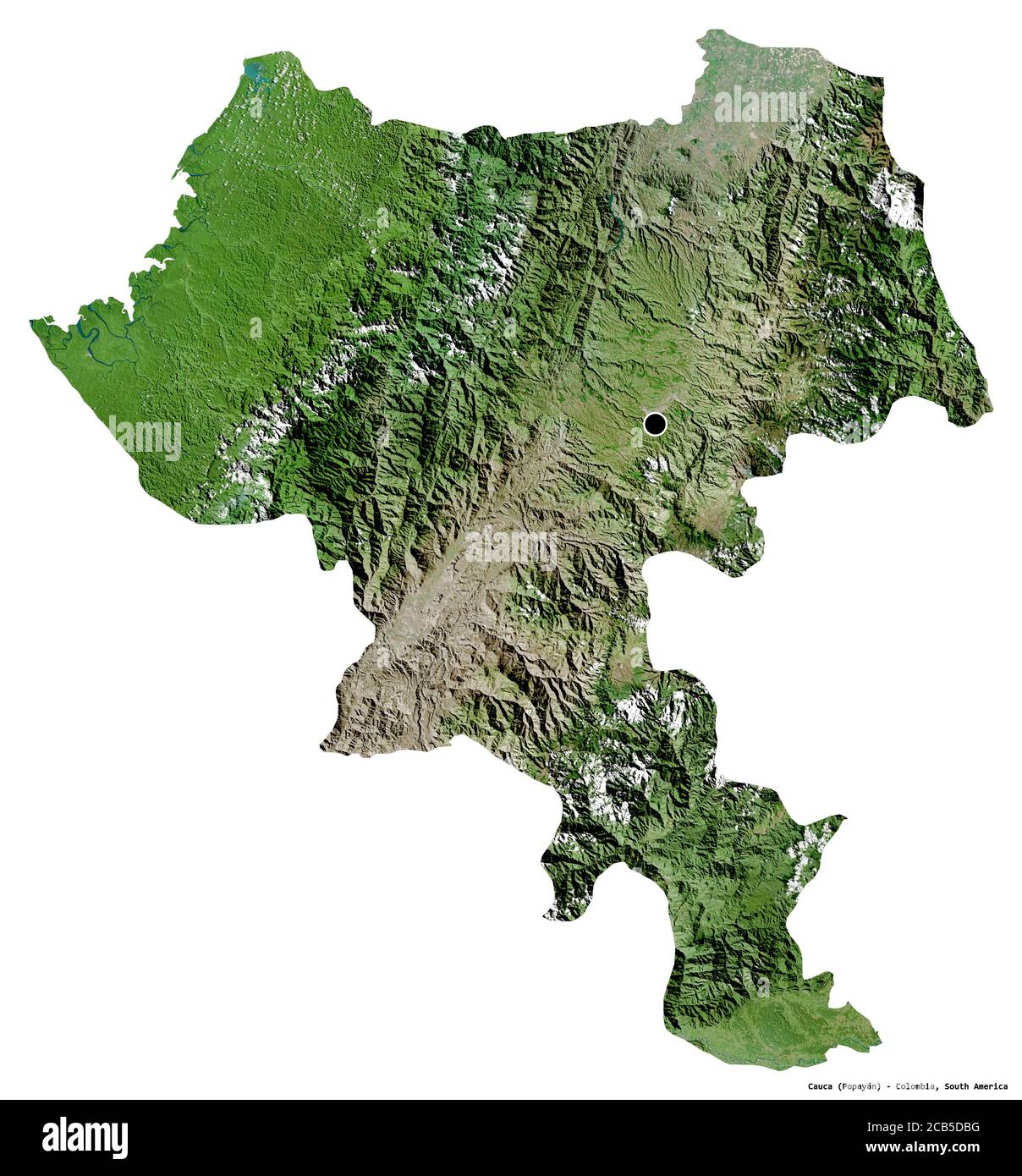 Shape of Cauca, department of Colombia, with its capital isolated on ...