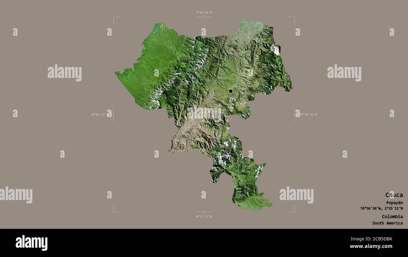 Area of Cauca, department of Colombia, isolated on a solid background ...