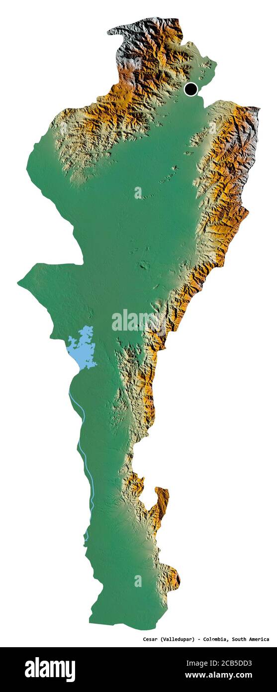 Shape of Cesar, department of Colombia, with its capital isolated on ...