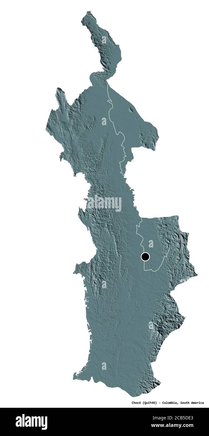 Shape of Chocó, department of Colombia, with its capital isolated on ...
