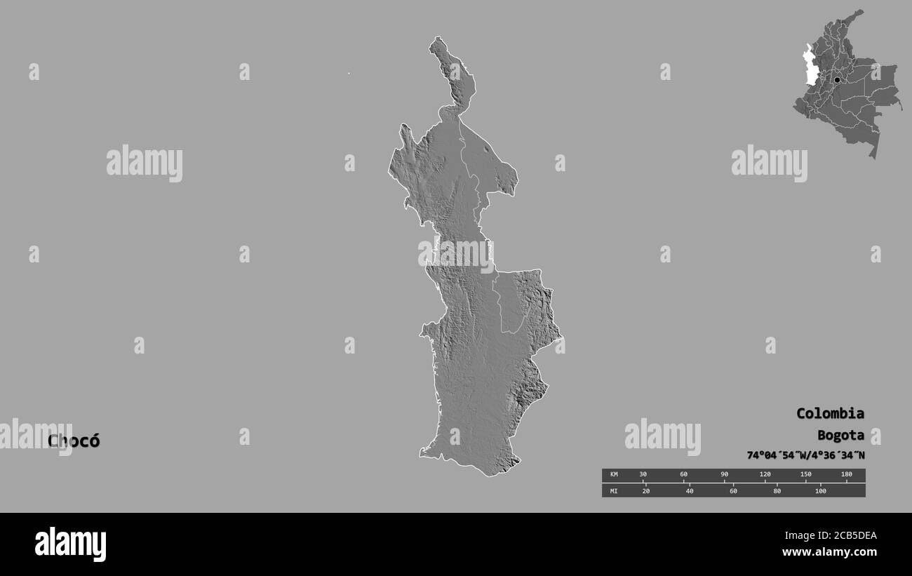 Shape of Chocó, department of Colombia, with its capital isolated on ...