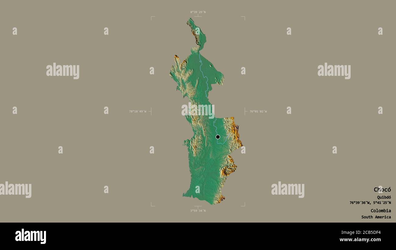 Area of Chocó, department of Colombia, isolated on a solid background ...