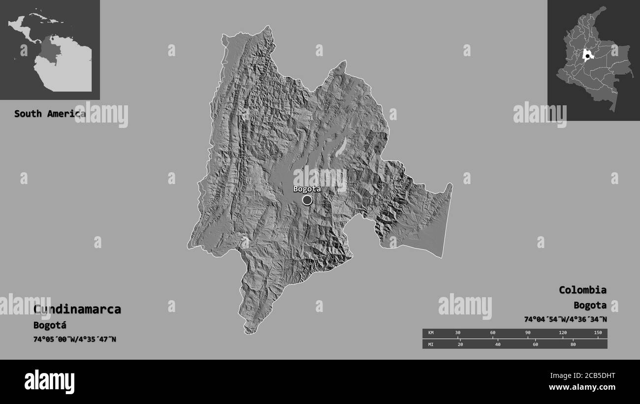 Shape of Cundinamarca, department of Colombia, and its capital ...