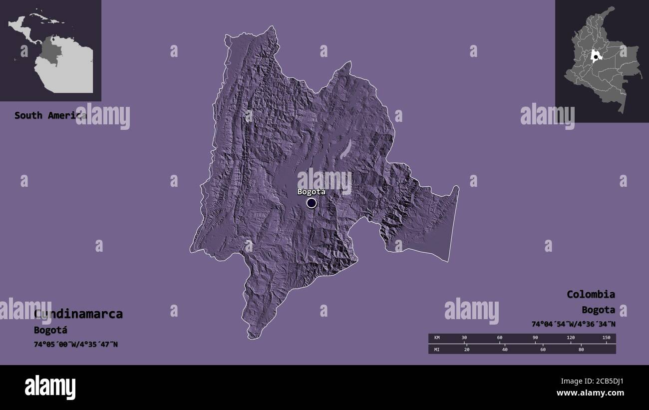 Shape of Cundinamarca, department of Colombia, and its capital ...