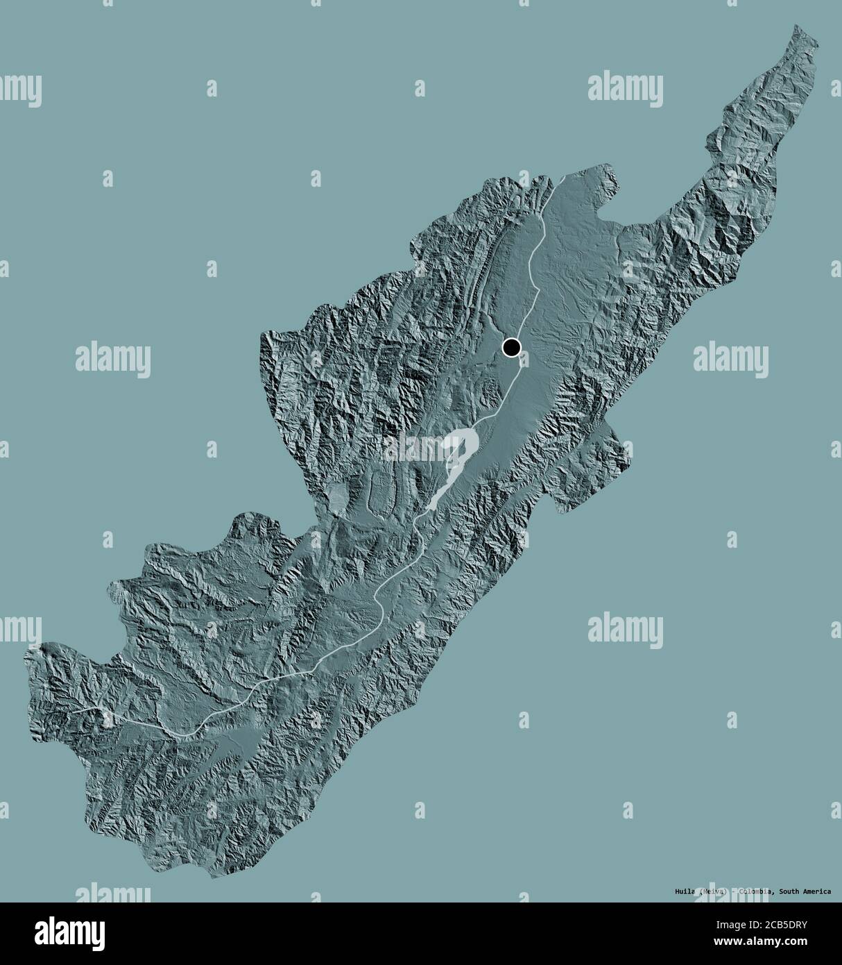 Shape of Huila, department of Colombia, with its capital isolated on a ...