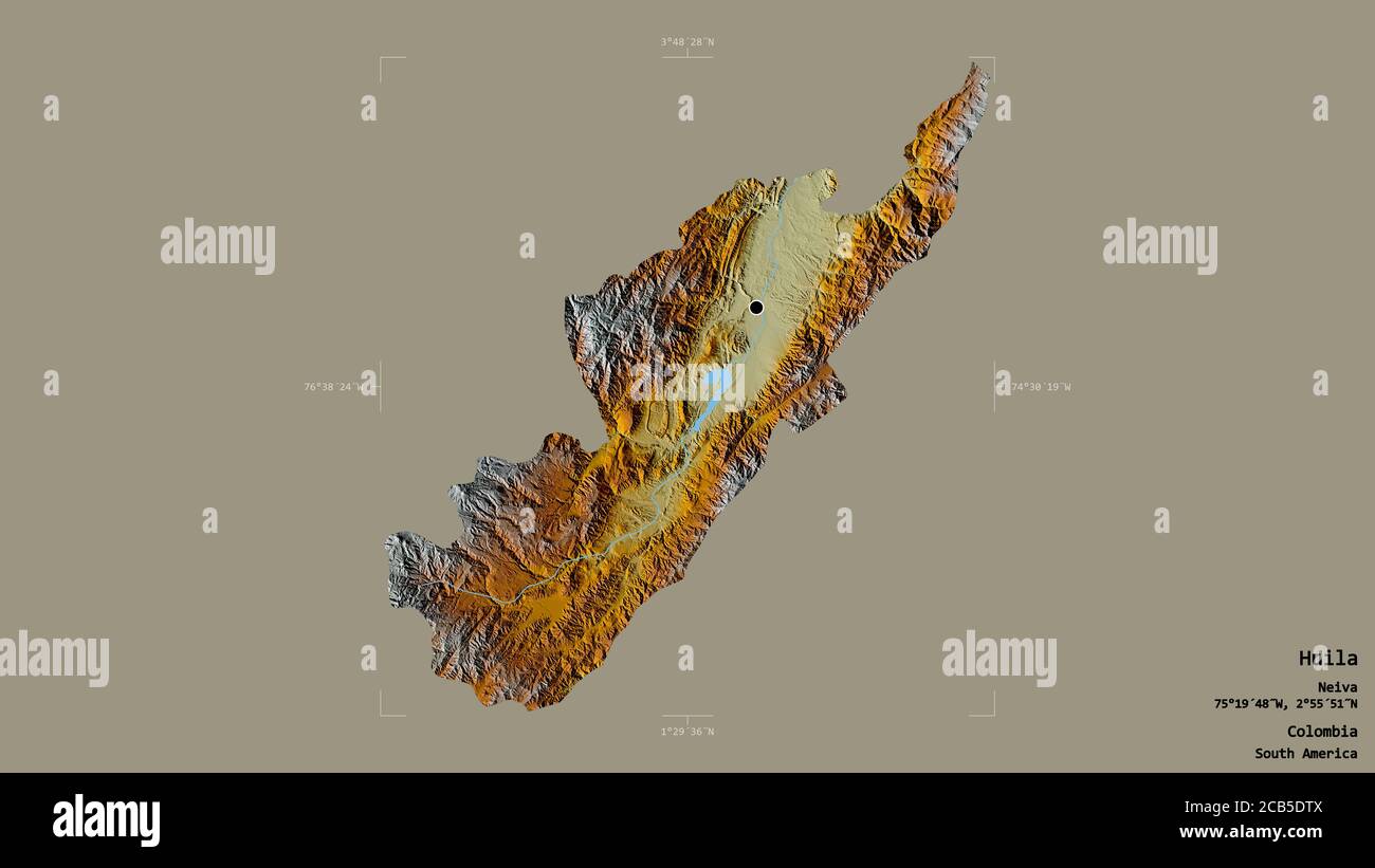 Area of Huila, department of Colombia, isolated on a solid background ...