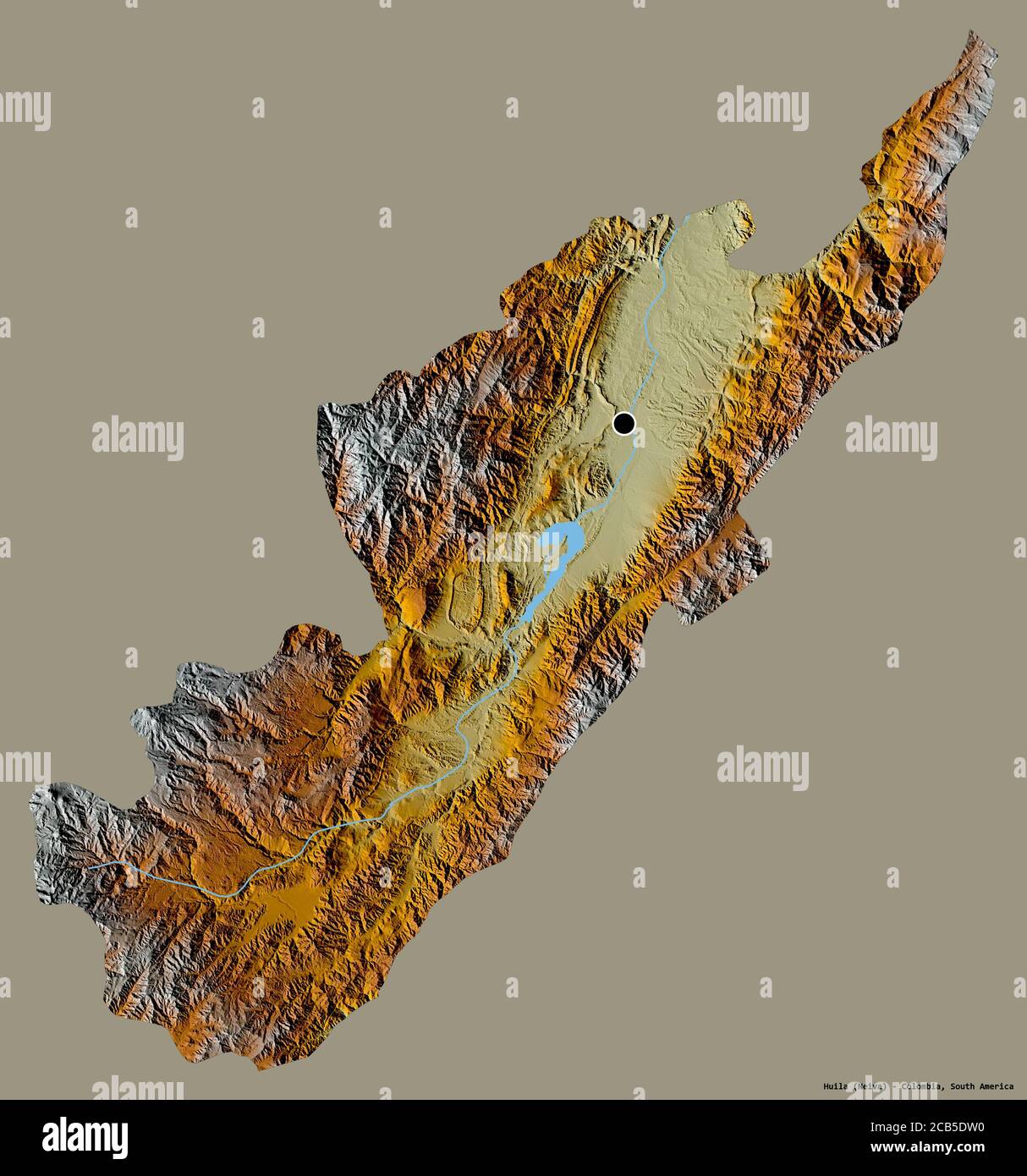 Shape of Huila, department of Colombia, with its capital isolated on a ...