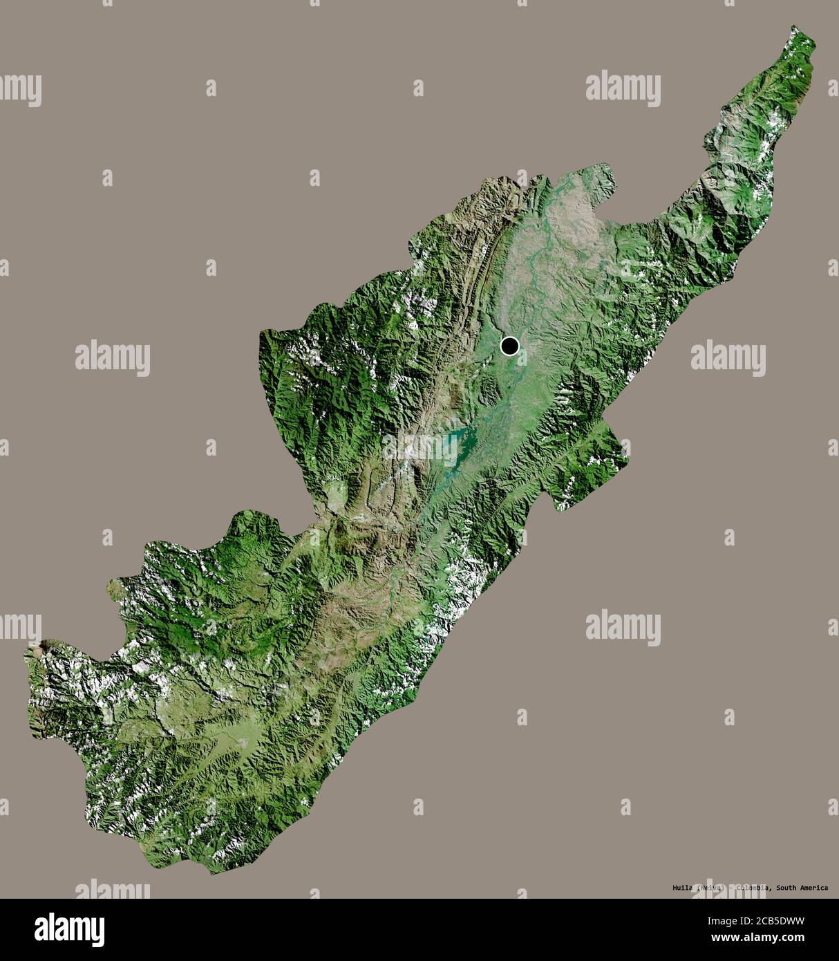 Shape of Huila, department of Colombia, with its capital isolated on a ...