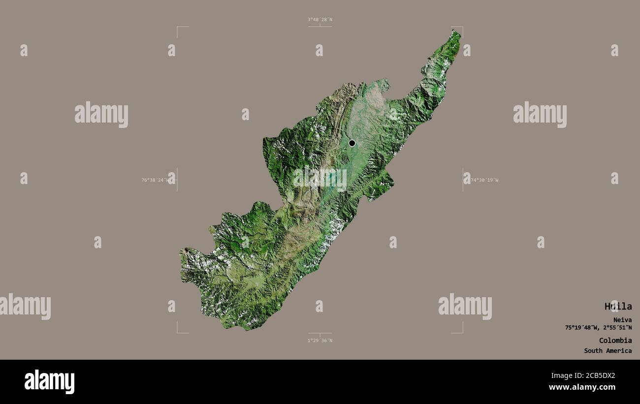 Area of Huila, department of Colombia, isolated on a solid background ...