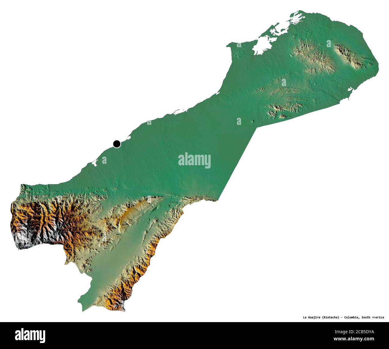 Shape of La Guajira, department of Colombia, with its capital isolated ...