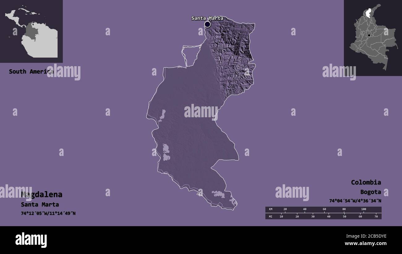 Shape of Magdalena, department of Colombia, and its capital. Distance ...