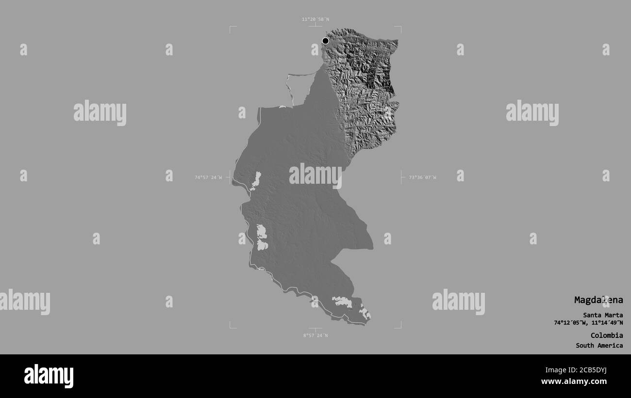 Area of Magdalena, department of Colombia, isolated on a solid ...