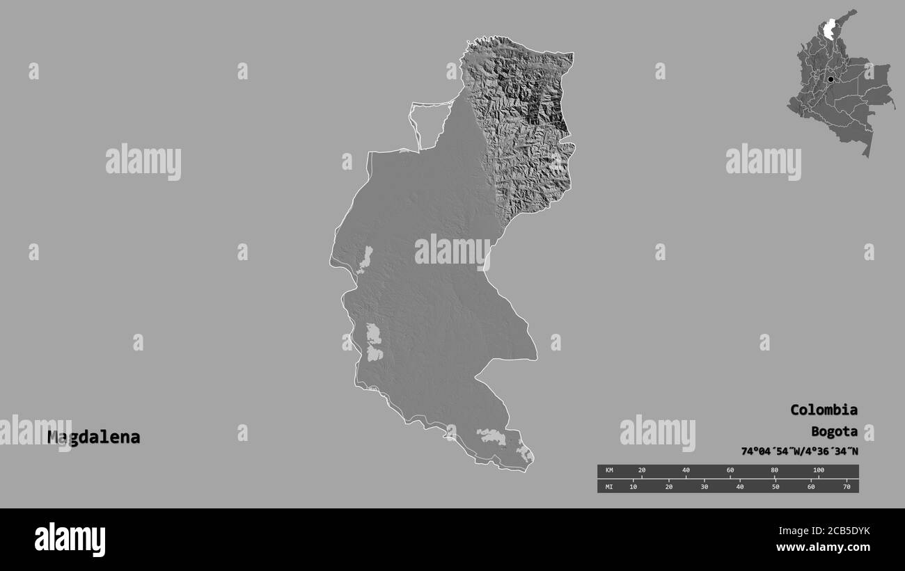 Shape of Magdalena, department of Colombia, with its capital isolated ...