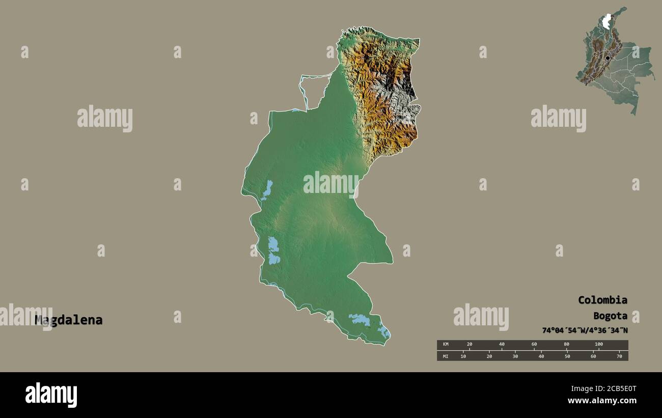 Shape of Magdalena, department of Colombia, with its capital isolated ...