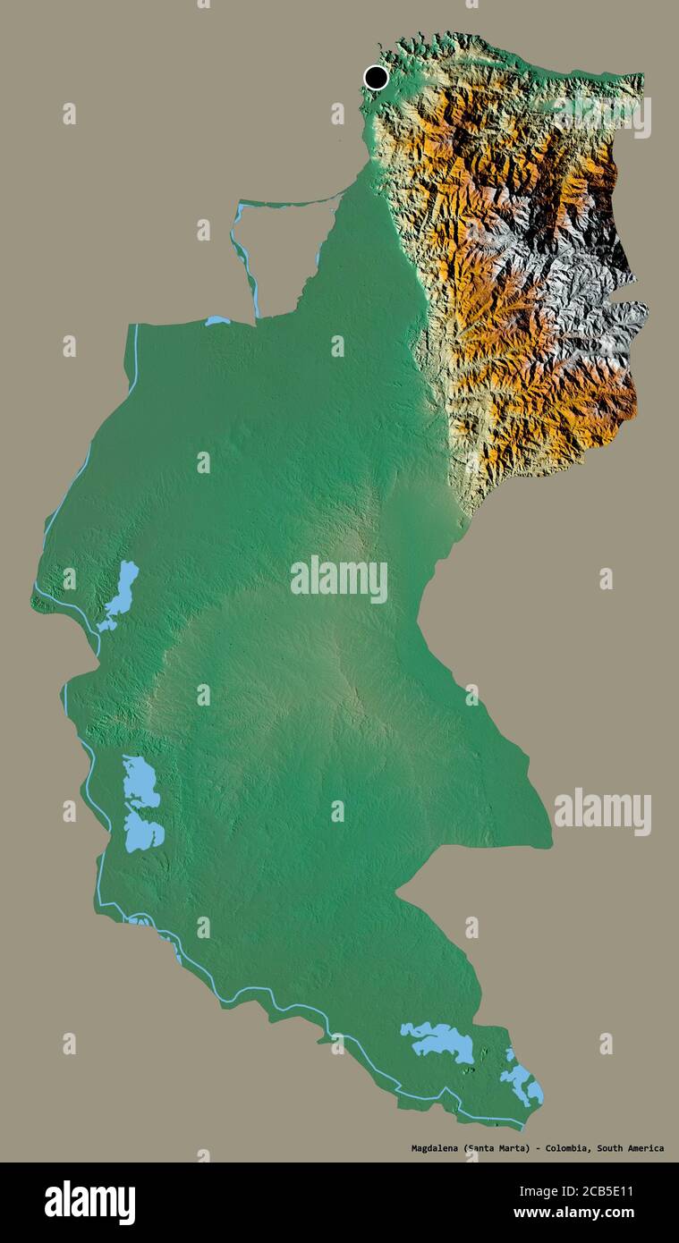 Shape of Magdalena, department of Colombia, with its capital isolated ...