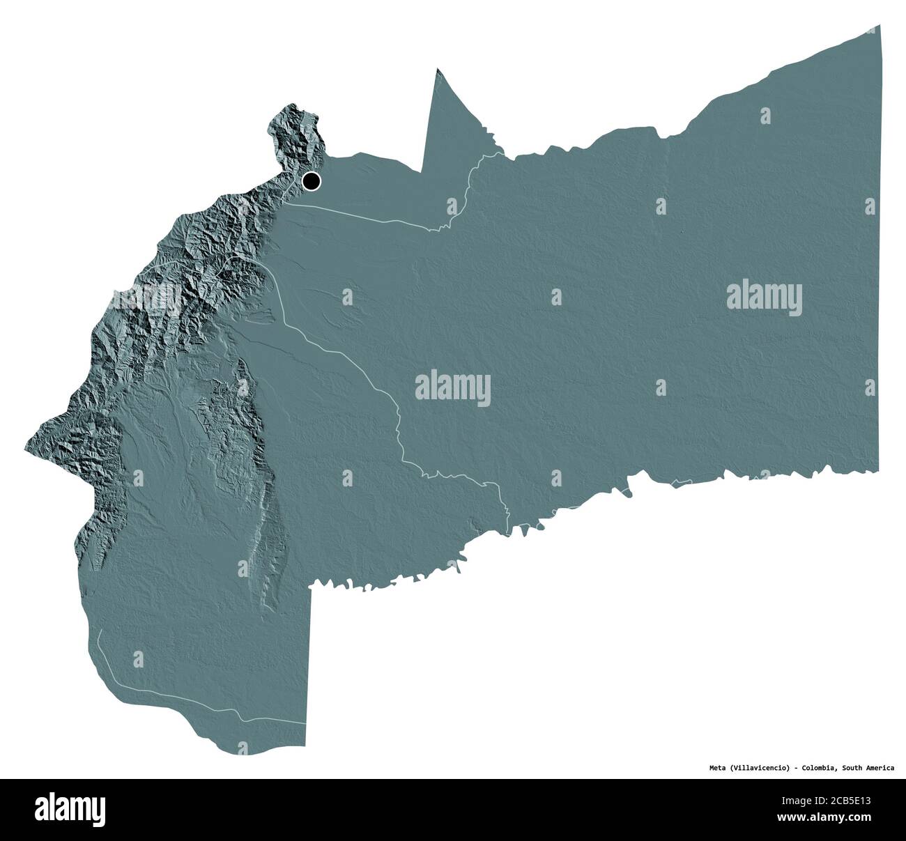 Shape of Meta, department of Colombia, with its capital isolated on ...