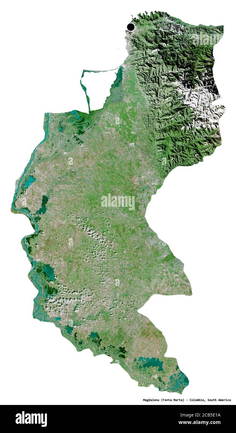Shape of Magdalena, department of Colombia, with its capital isolated ...