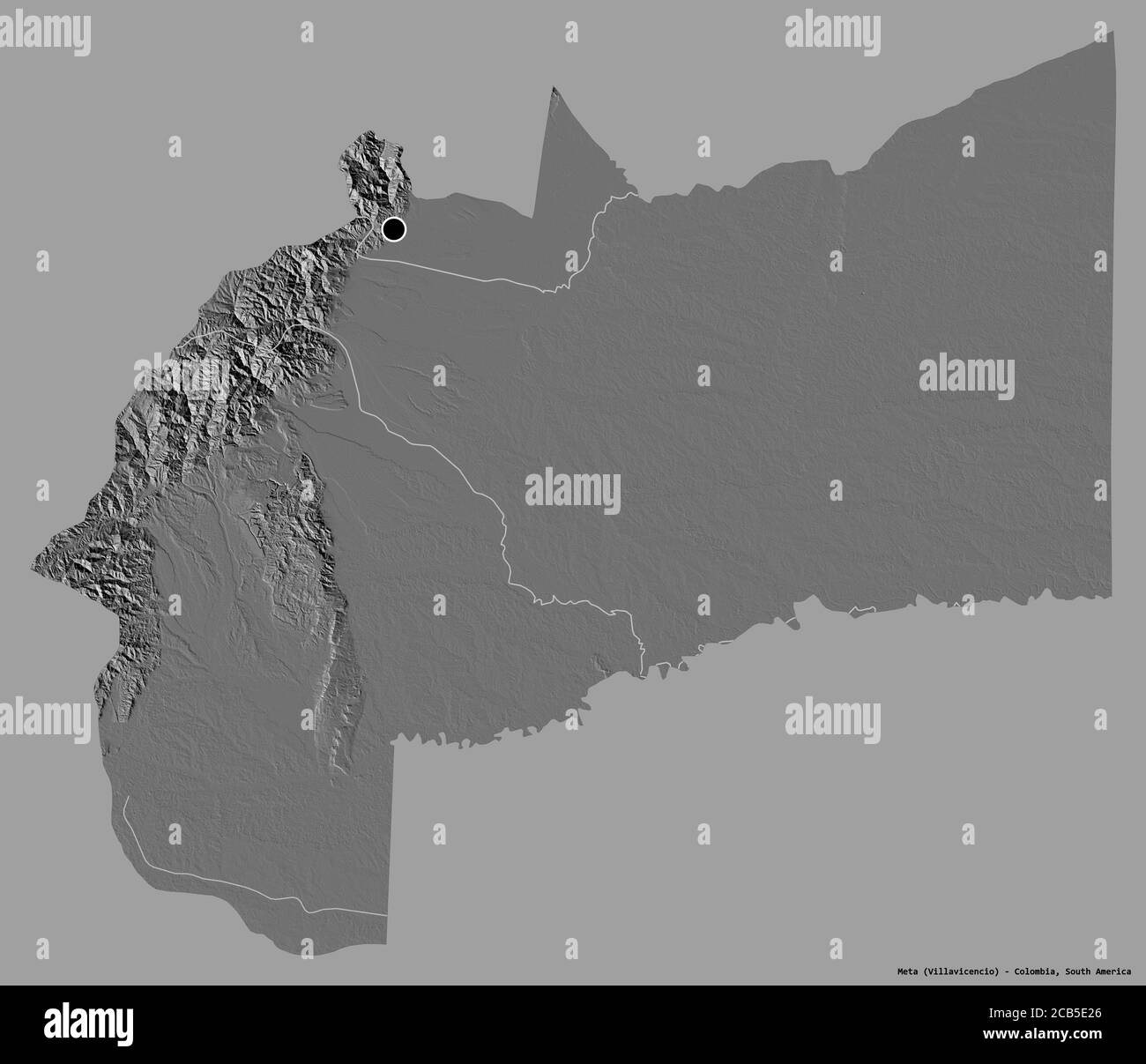 Shape of Meta, department of Colombia, with its capital isolated on a ...