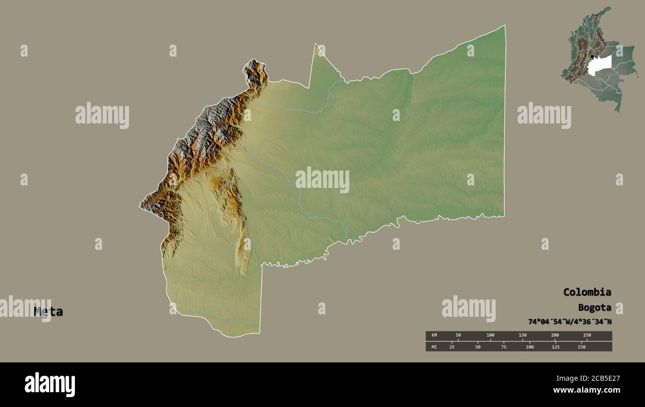 Shape of Meta, department of Colombia, with its capital isolated on ...