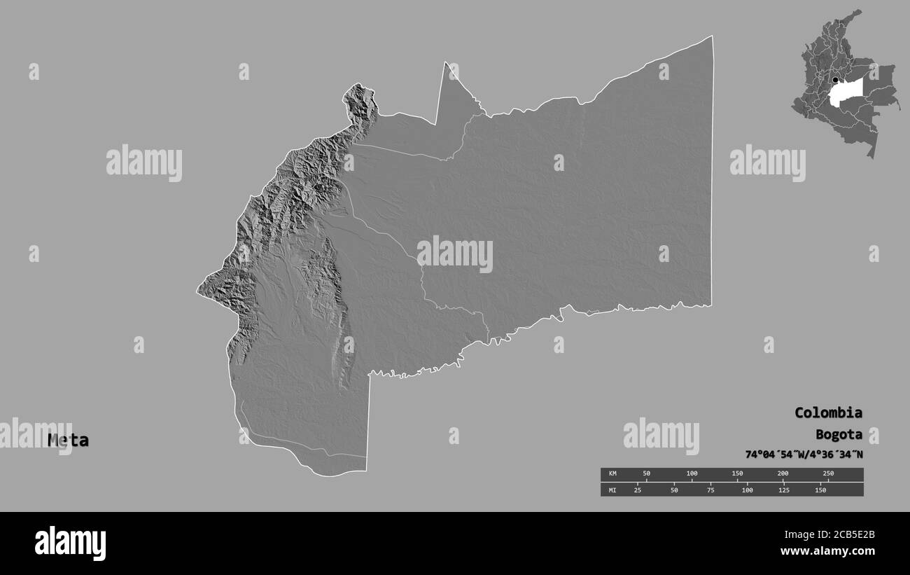 Shape of Meta, department of Colombia, with its capital isolated on ...