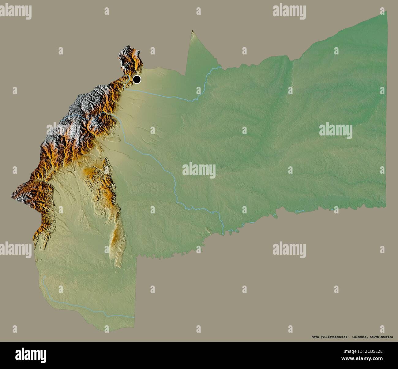 Shape of Meta, department of Colombia, with its capital isolated on a ...