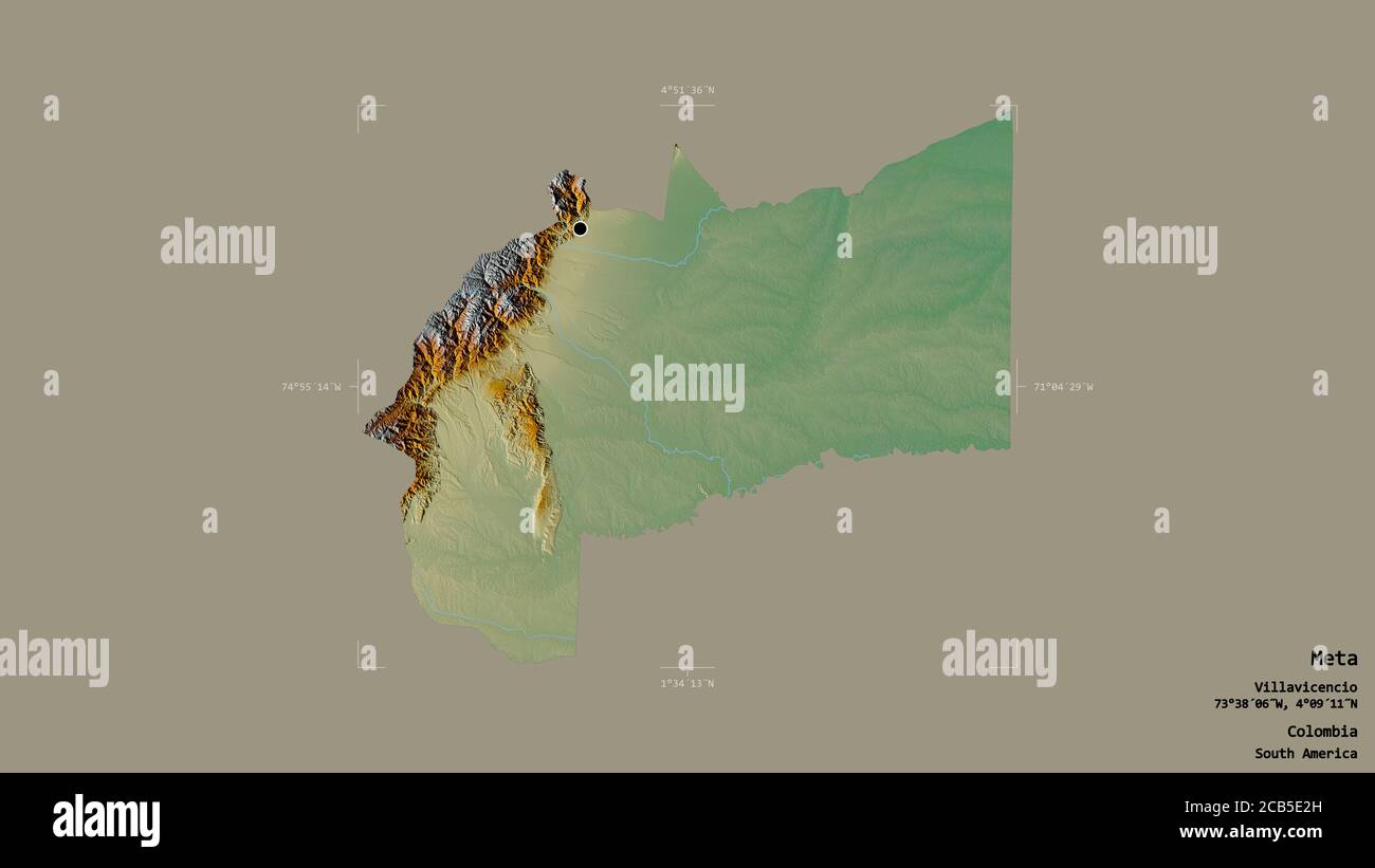 Area of Meta, department of Colombia, isolated on a solid background in ...