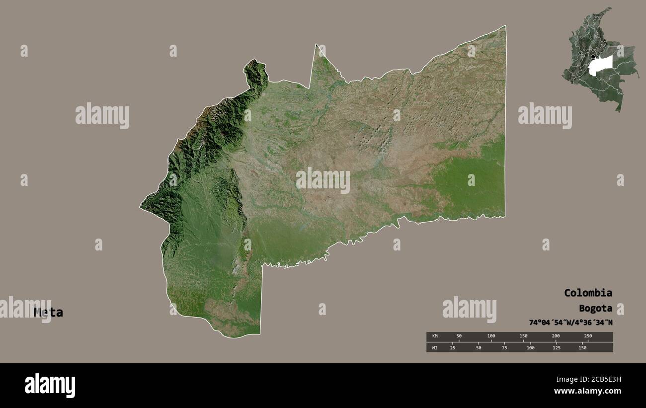Shape of Meta, department of Colombia, with its capital isolated on ...
