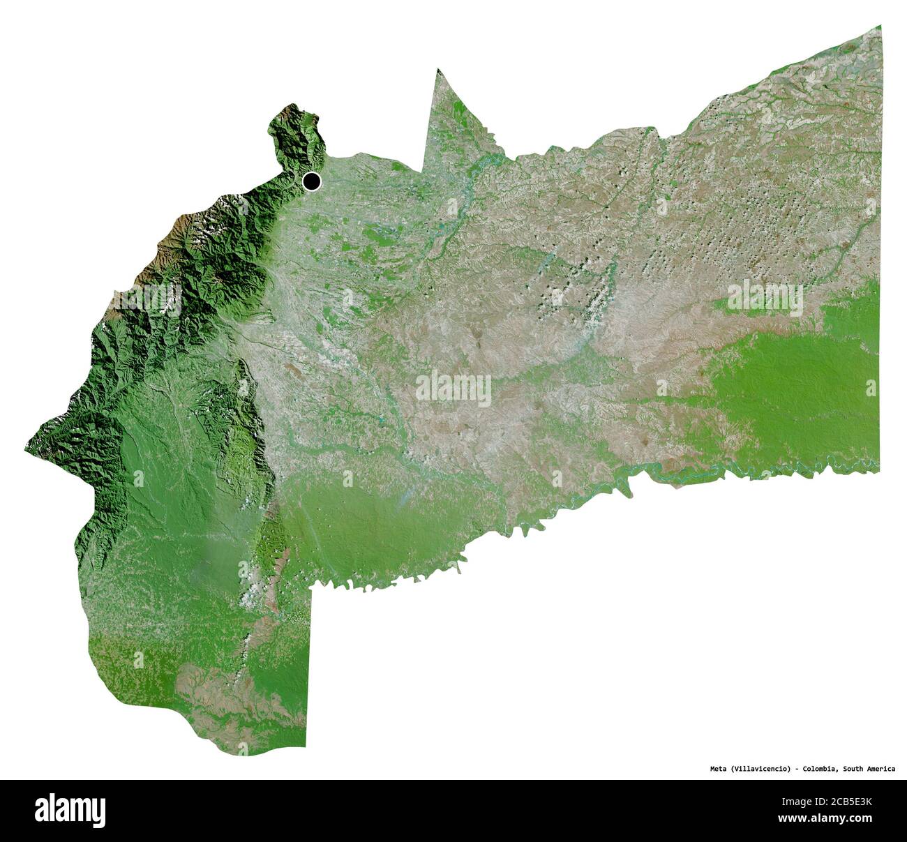 Shape of Meta, department of Colombia, with its capital isolated on ...