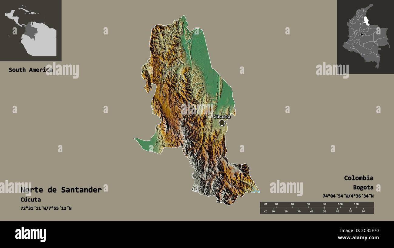 Shape of Norte de Santander, department of Colombia, and its capital ...