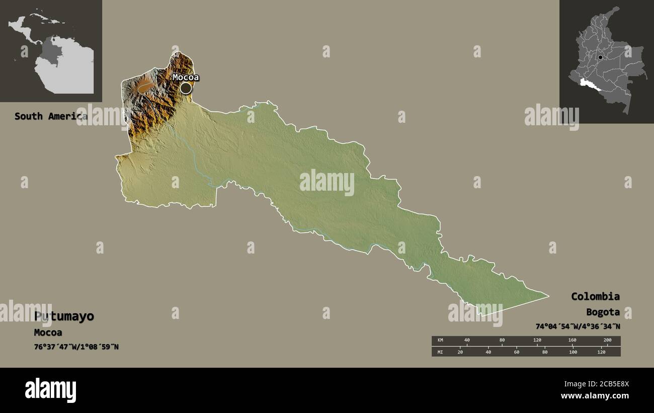 Shape of Putumayo, intendancy of Colombia, and its capital. Distance ...