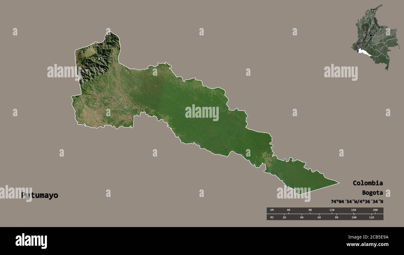Shape of Putumayo, intendancy of Colombia, with its capital isolated on ...