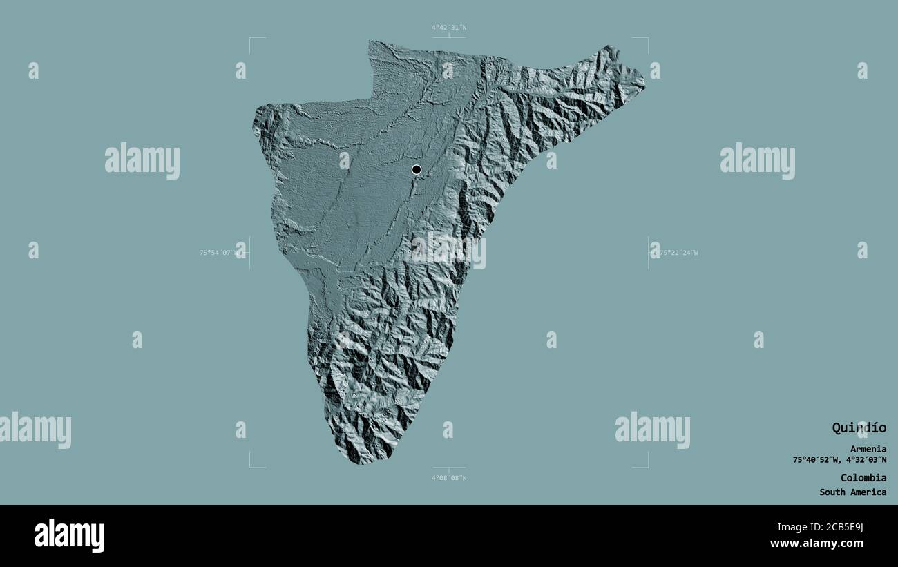 Area of Quindío, department of Colombia, isolated on a solid background ...
