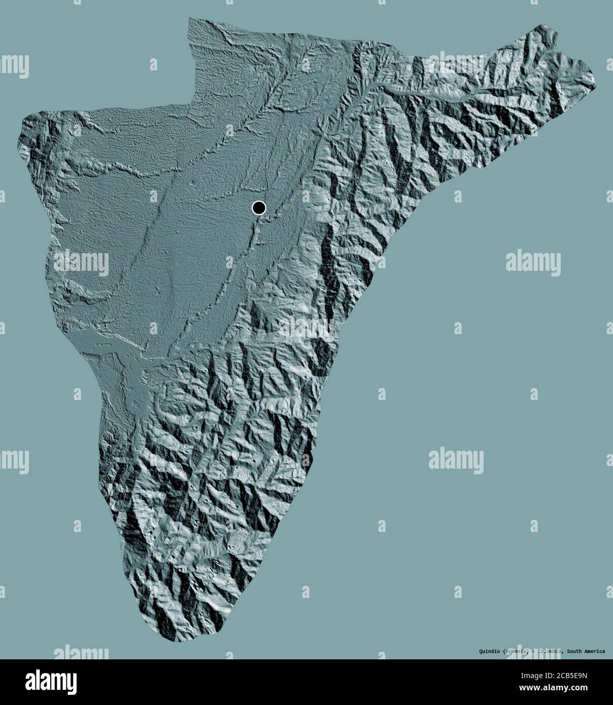 Shape of Quindío, department of Colombia, with its capital isolated on ...