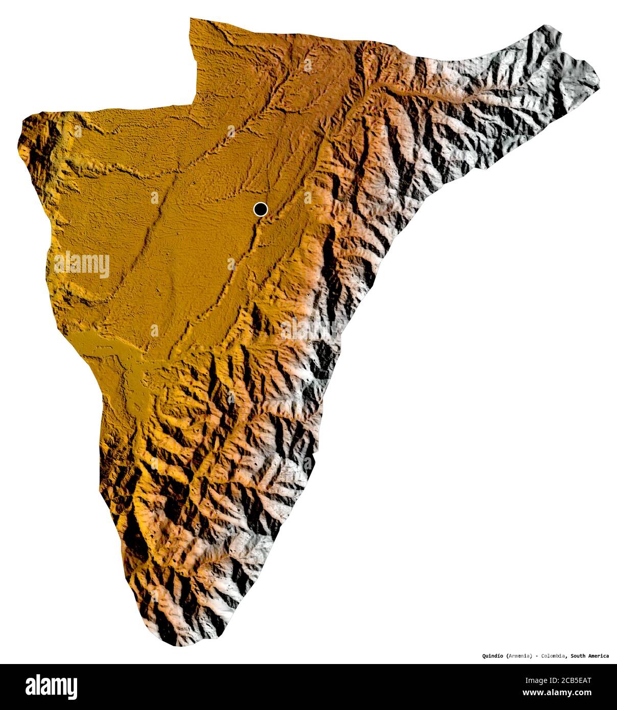 Shape of Quindío, department of Colombia, with its capital isolated on ...