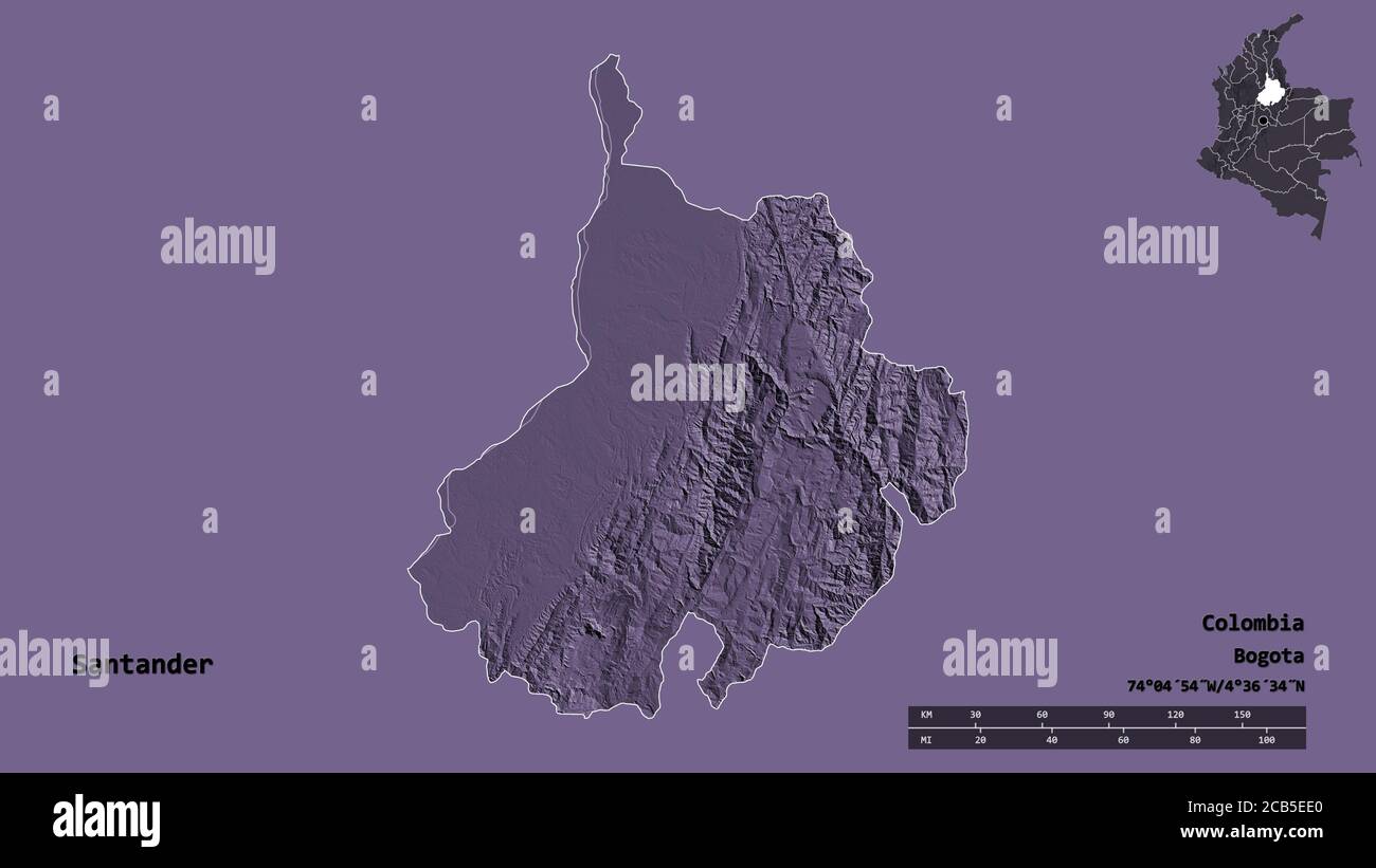 Shape of Santander, department of Colombia, with its capital isolated ...