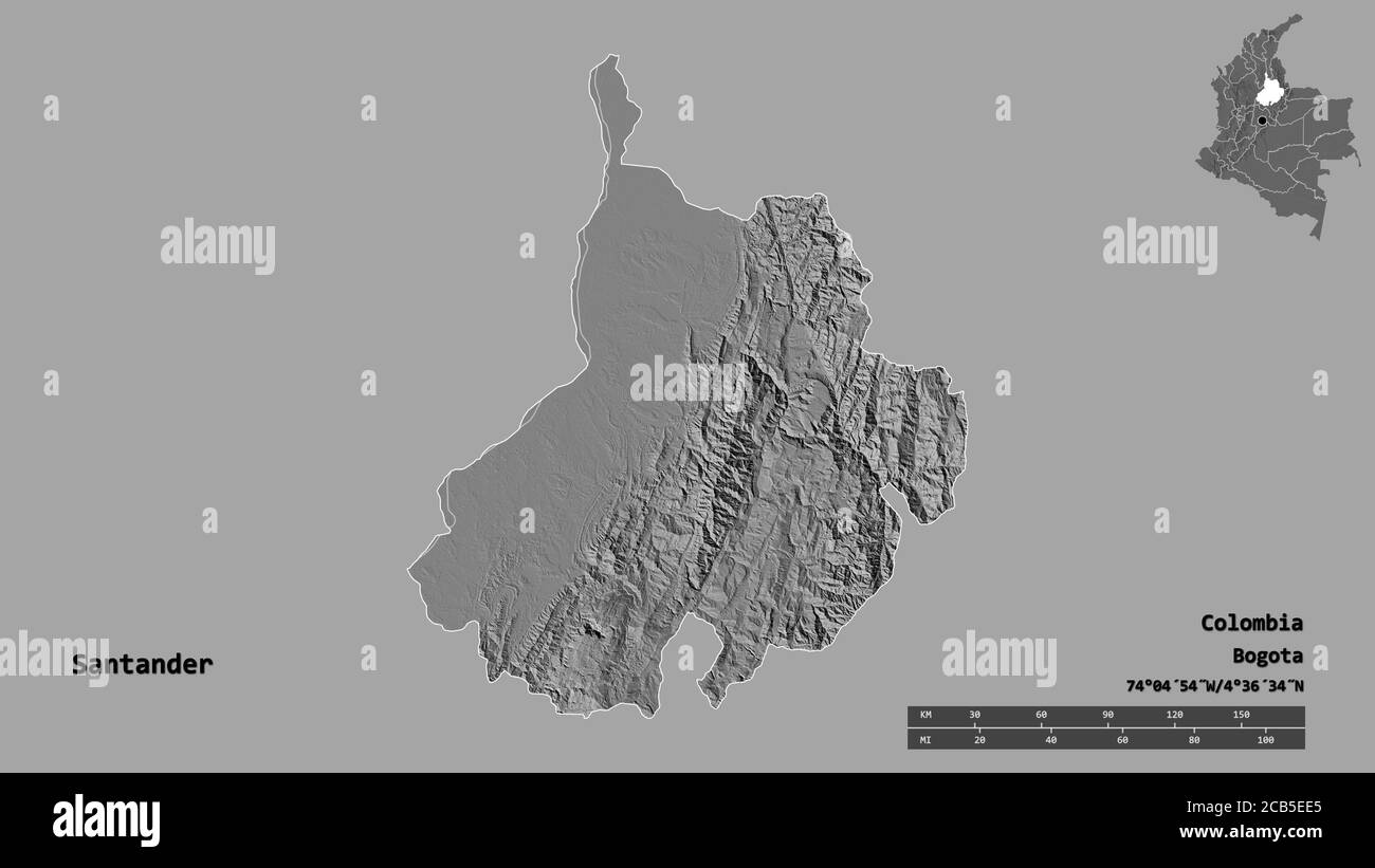 Shape of Santander, department of Colombia, with its capital isolated ...